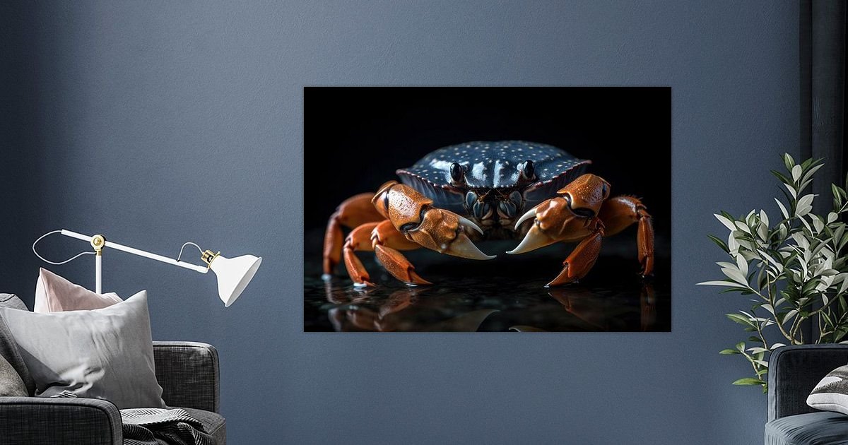 Krab Portret Zwarte Achtergrond van Digitale Schilderijen op canvas, behang en meer